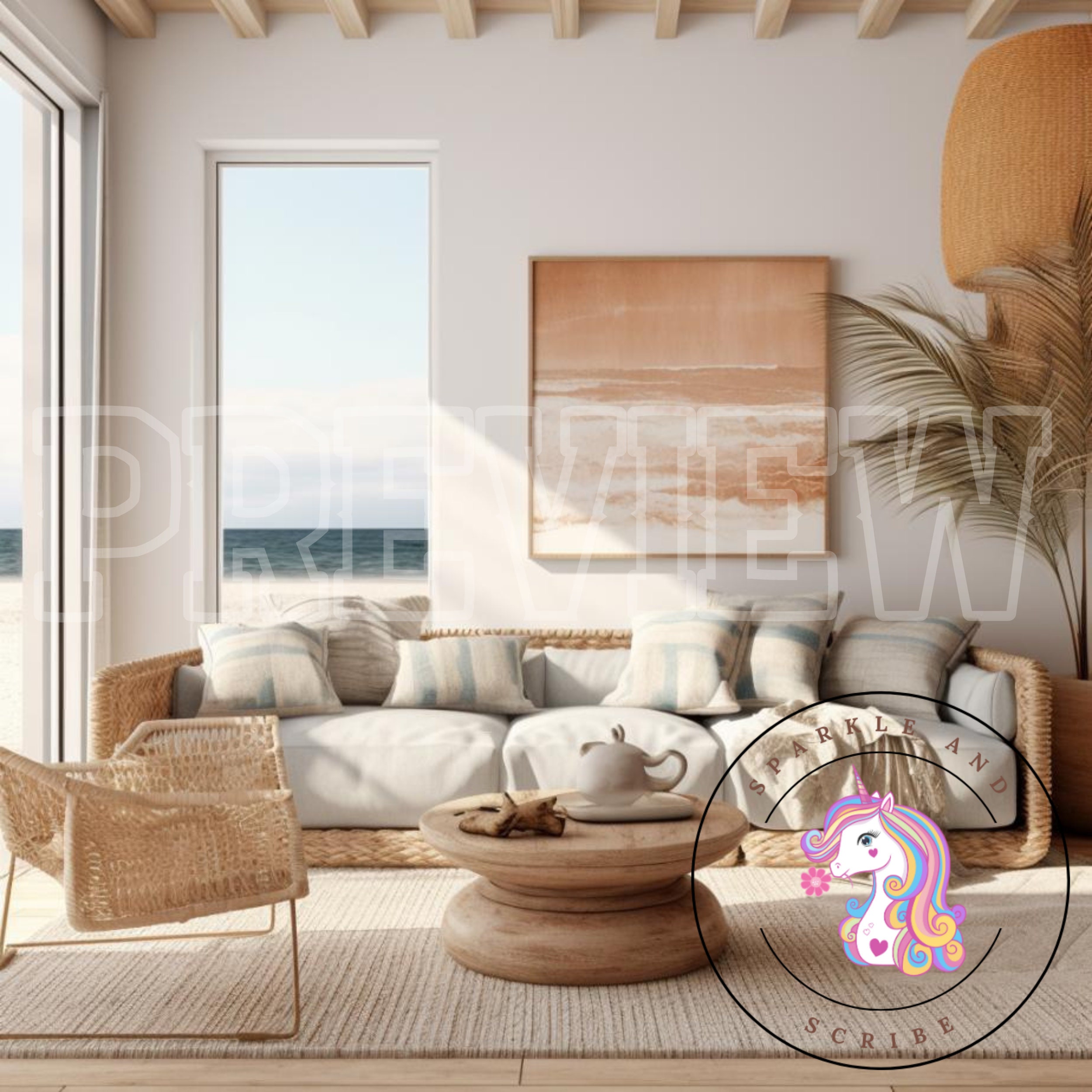 Coastal Home Decor- 14 Boho Beach House Frame Mock-ups, Seaside Vibes ...