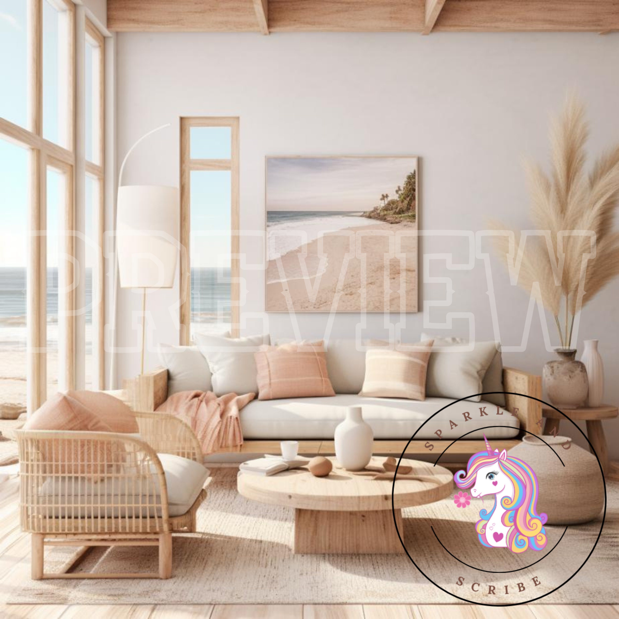 Coastal Home Decor- 14 Boho Beach House Frame Mock-ups, Seaside Vibes ...