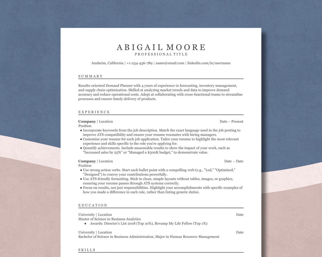Professional CV Template ATS, Modern Minimalist Resume Template Simple ...