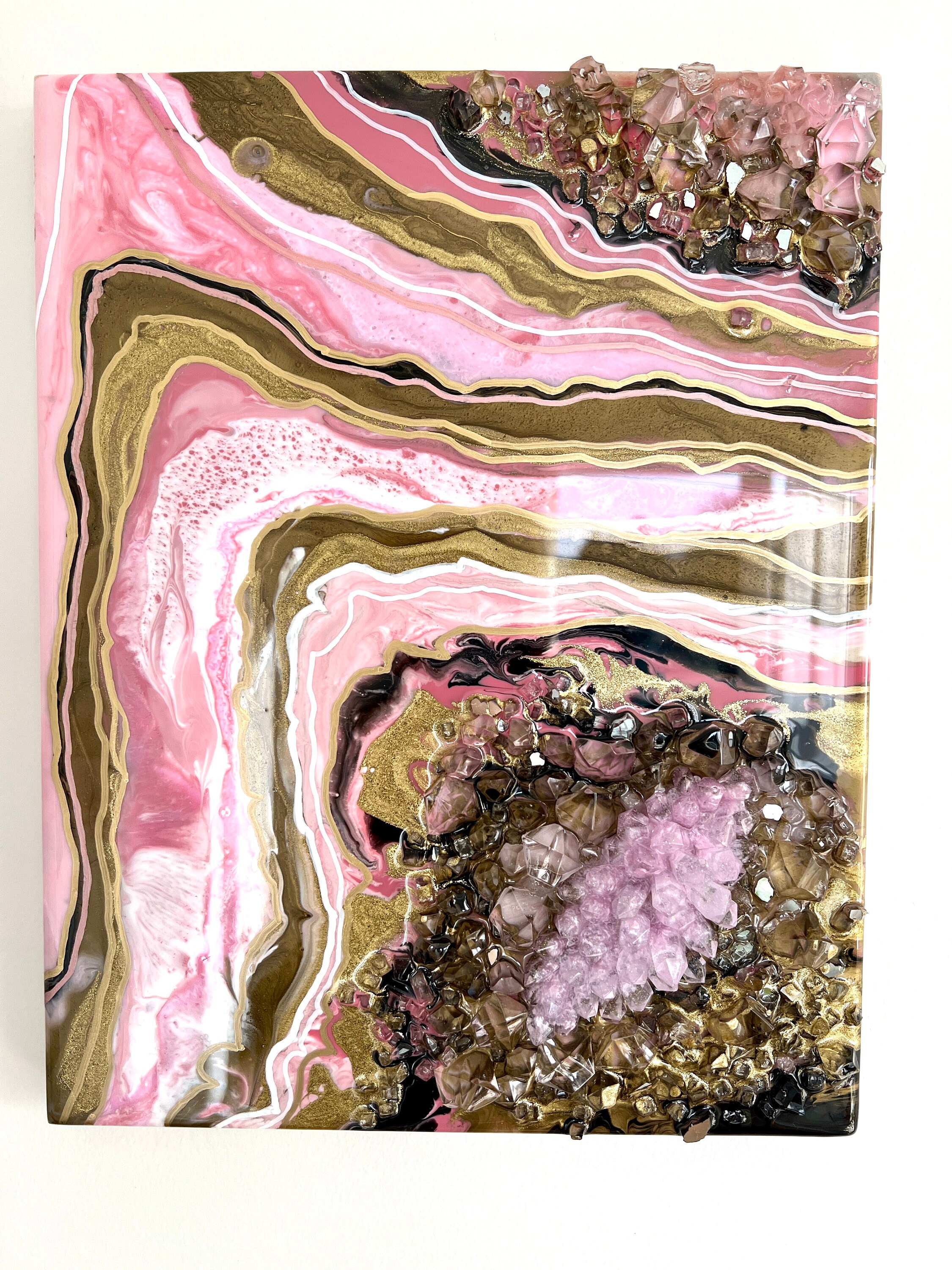 Epoxy Resin Geode Art, on Wooden Board, With Crushed Glass and Resin ...