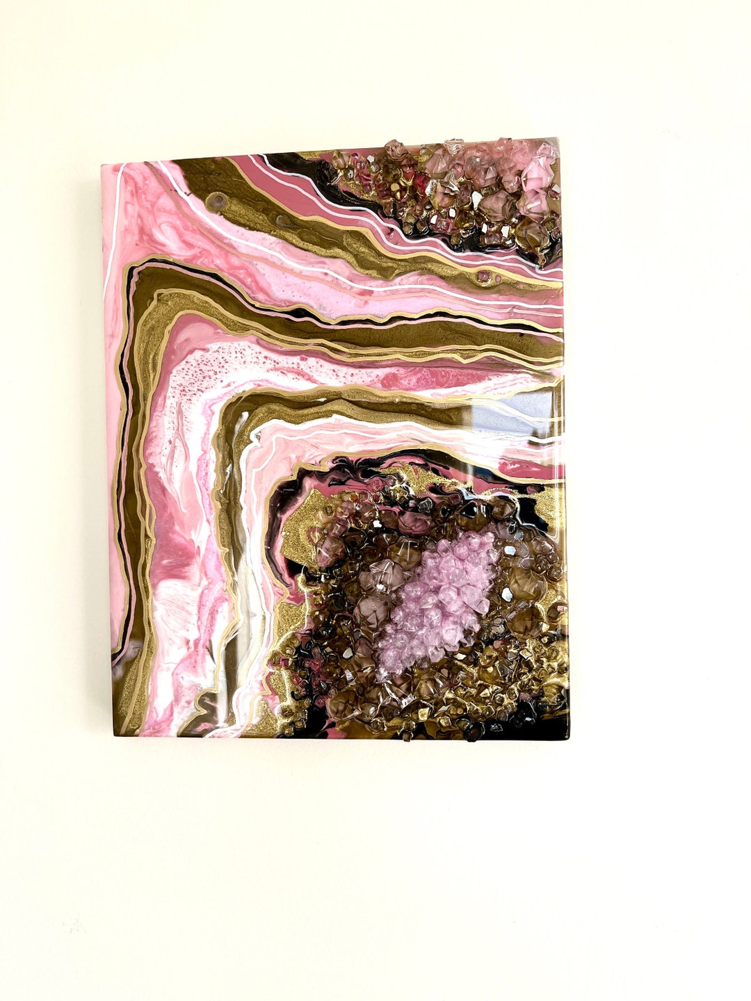 Epoxy Resin Geode Art, on Wooden Board, With Crushed Glass and Resin ...