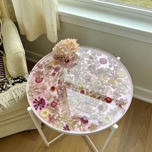 Epoxy Resin Floral Side Table. Preserved Epoxy Flowers, Tray Table ...