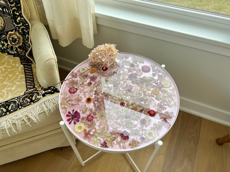 Epoxy Resin Floral Side Table. Preserved Epoxy Flowers, Tray Table ...