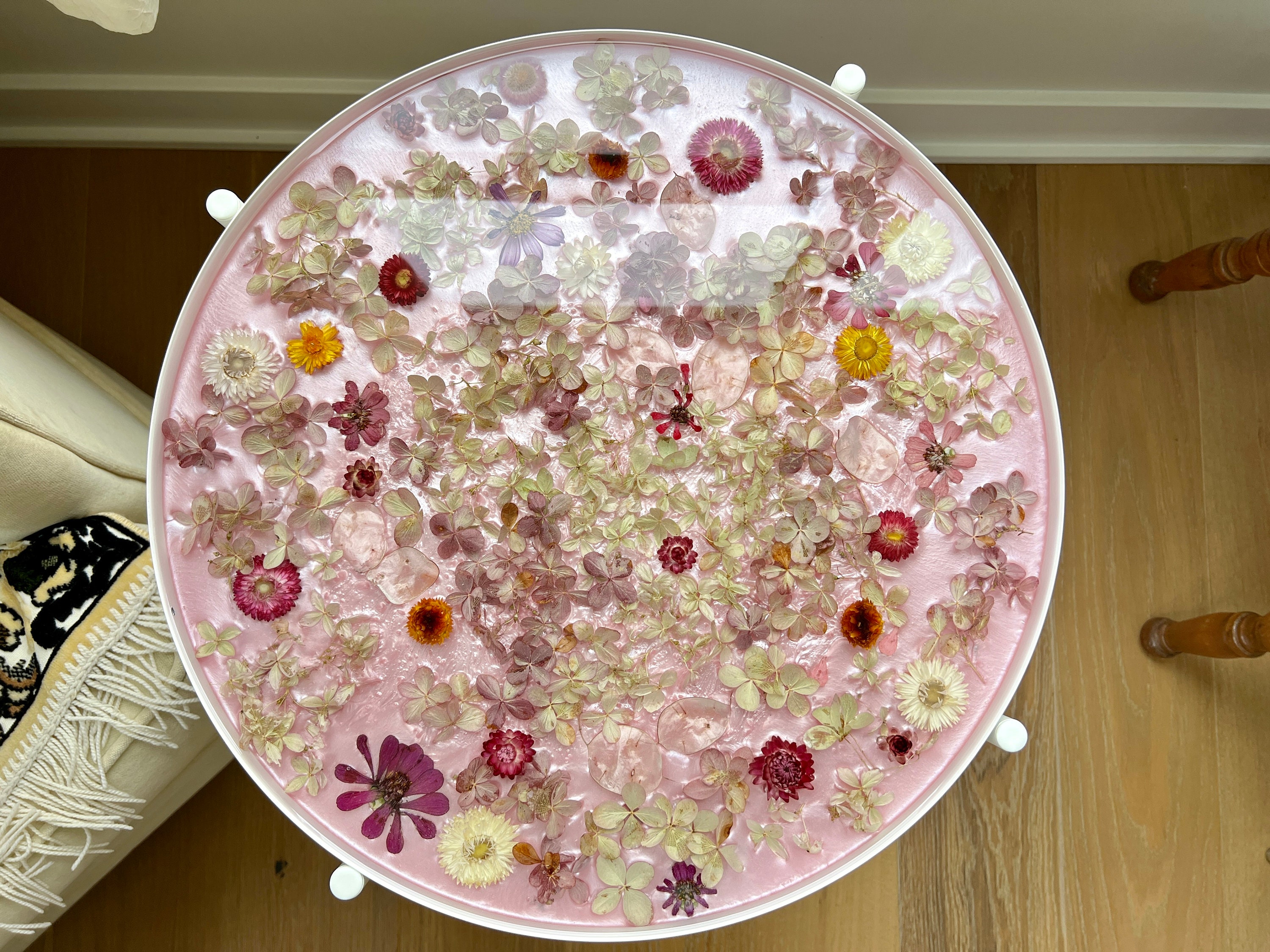 Epoxy Resin Floral Side Table. Preserved Epoxy Flowers, Tray Table ...
