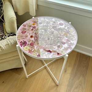 Epoxy Resin Floral Side Table. Preserved Epoxy Flowers, Tray Table ...