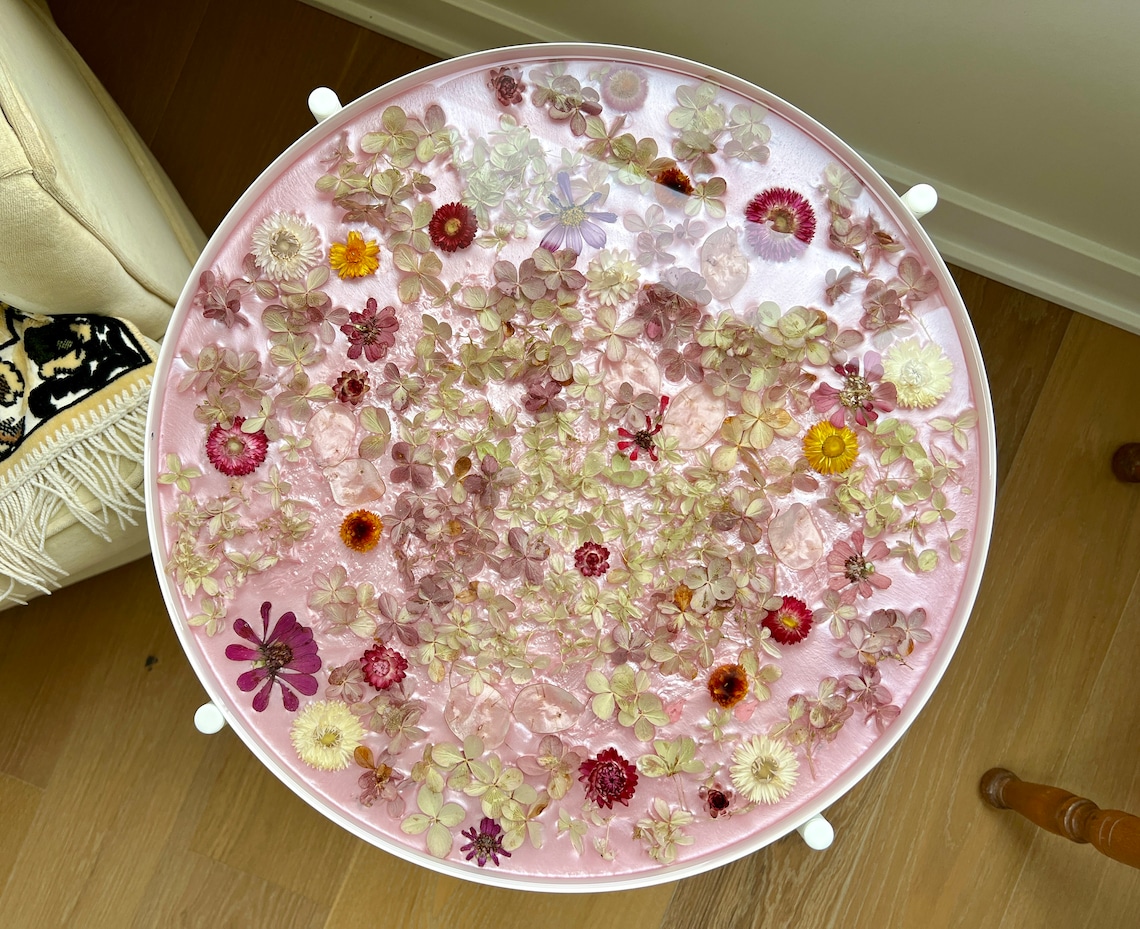 Epoxy Resin Floral Side Table. Preserved Epoxy Flowers, Tray Table ...
