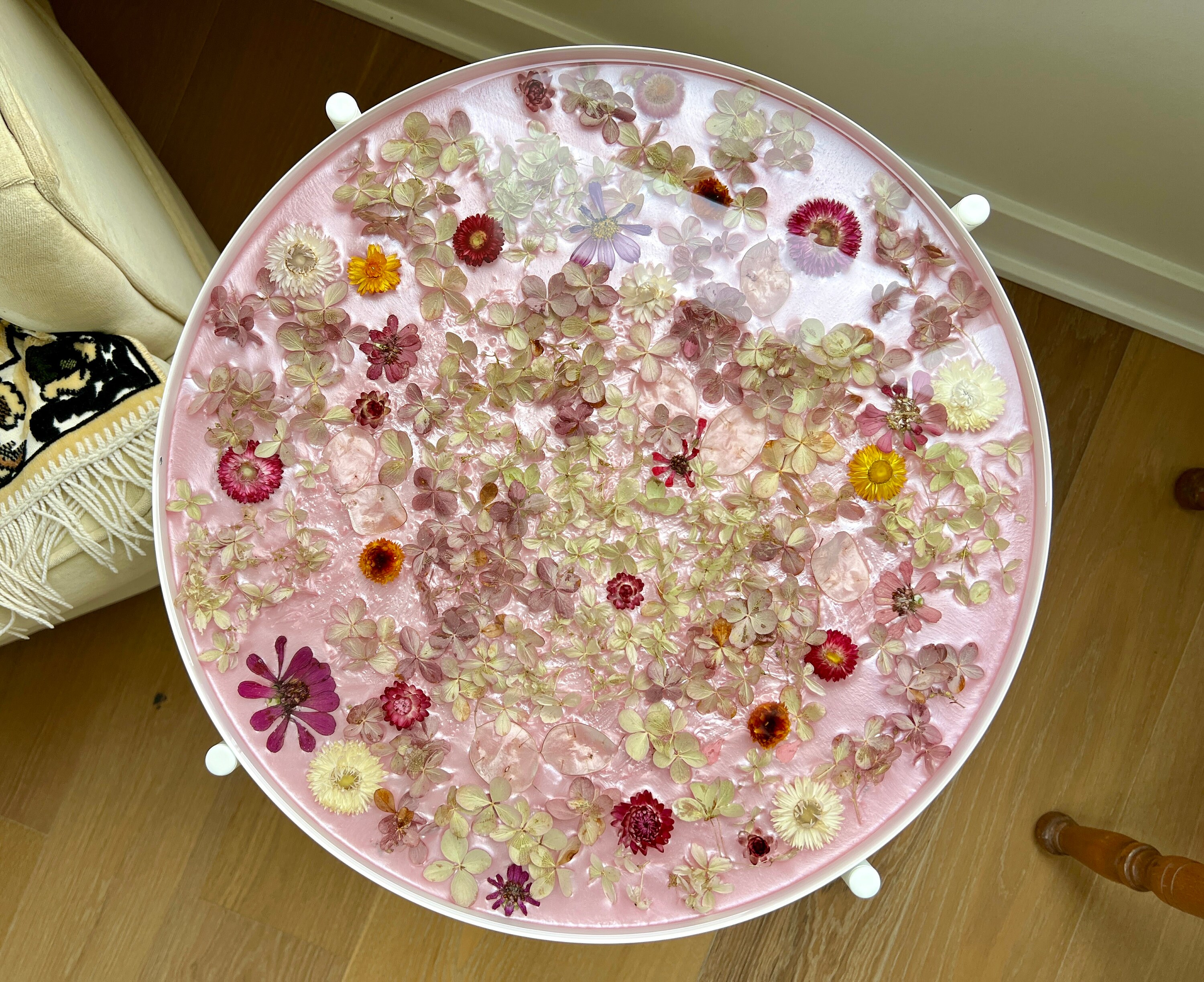 Epoxy Resin Floral Side Table. Preserved Epoxy Flowers, Tray Table ...