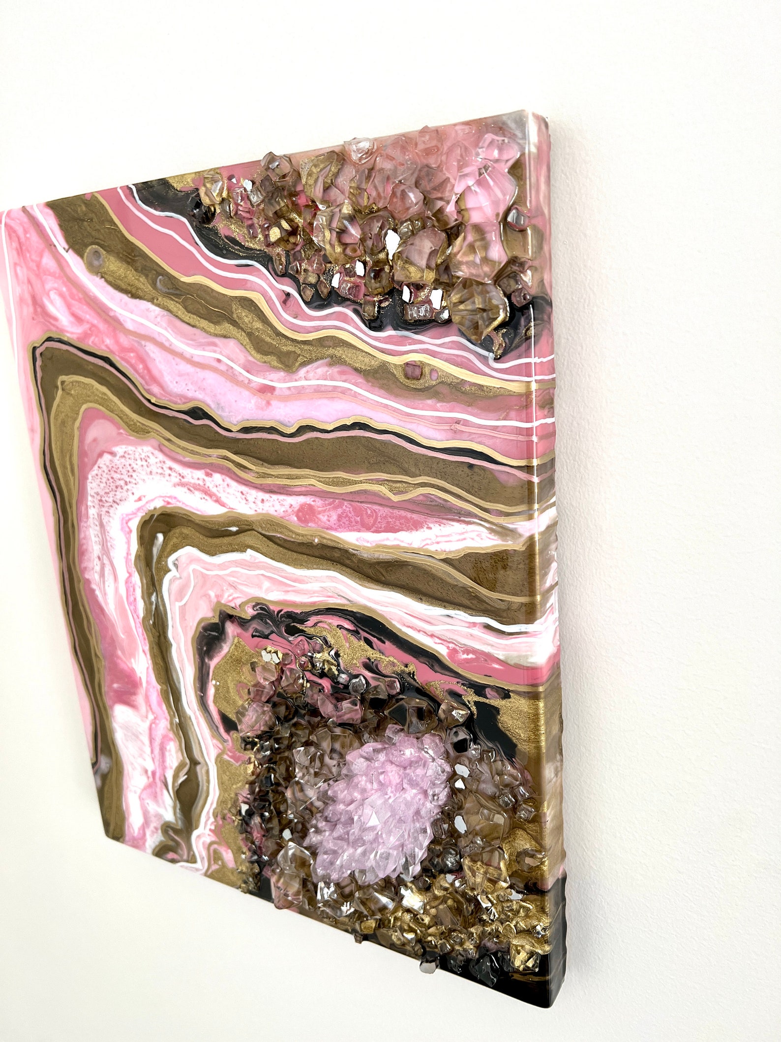 Epoxy Resin Geode Art, on Wooden Board, With Crushed Glass and Resin ...