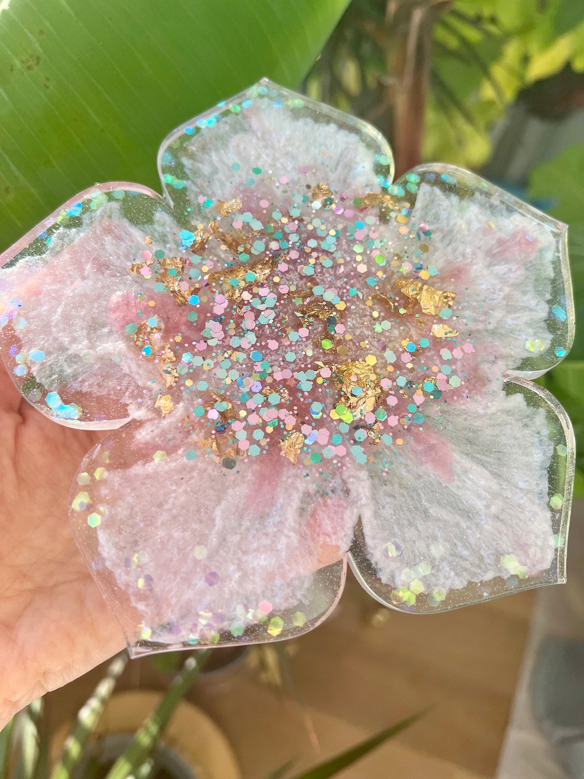Handmade Epoxy Resin Flower Coaster, Perfume Tray, Resin Tray, Sparkle ...