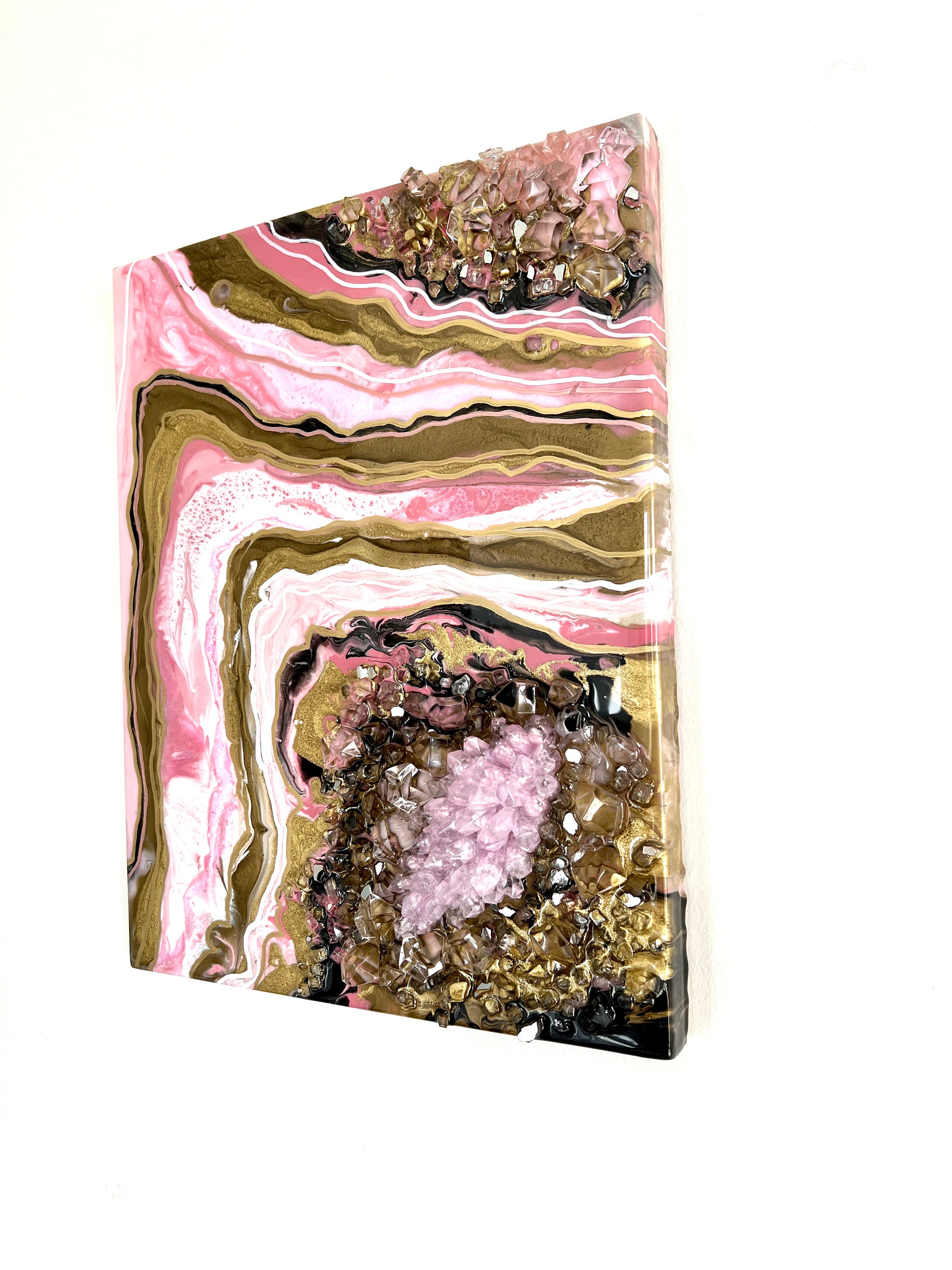 Epoxy Resin Geode Art, on Wooden Board, With Crushed Glass and Resin ...