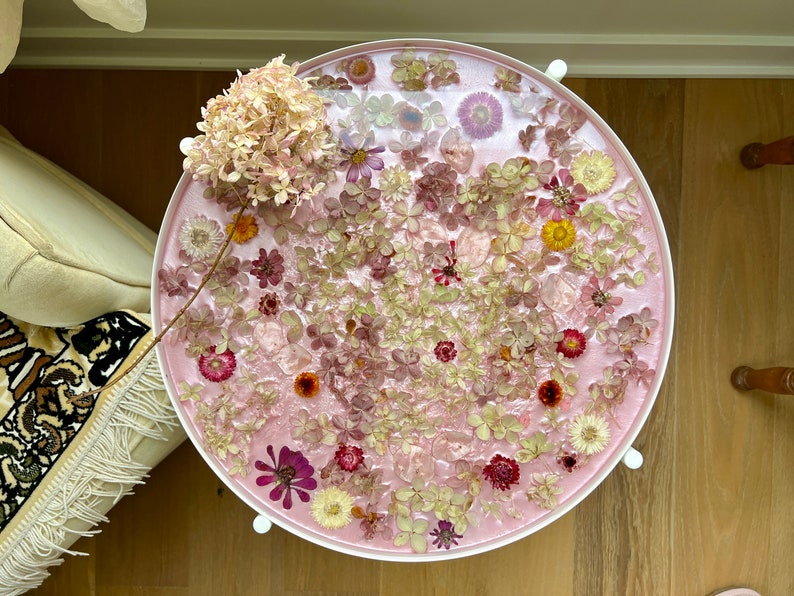 Epoxy Resin Floral Side Table. Preserved Epoxy Flowers, Tray Table ...