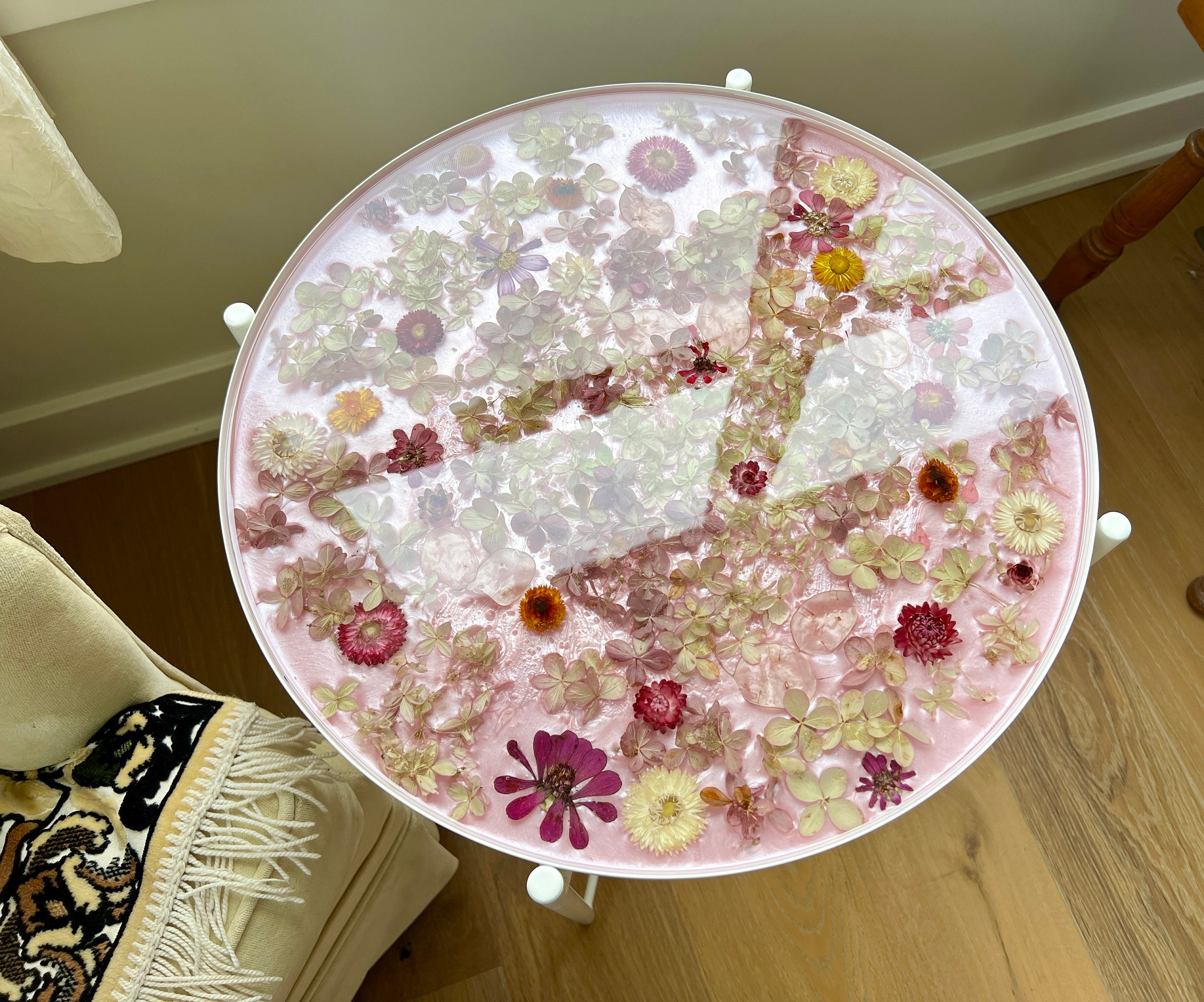 Epoxy Resin Floral Side Table. Preserved Epoxy Flowers, Tray Table ...