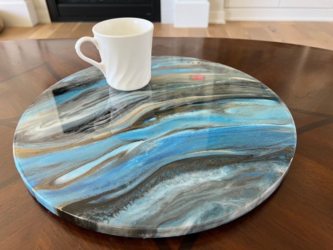Epoxy Resin Covered Wood Board, Blue and Beige Waves, Resin Art Wall ...