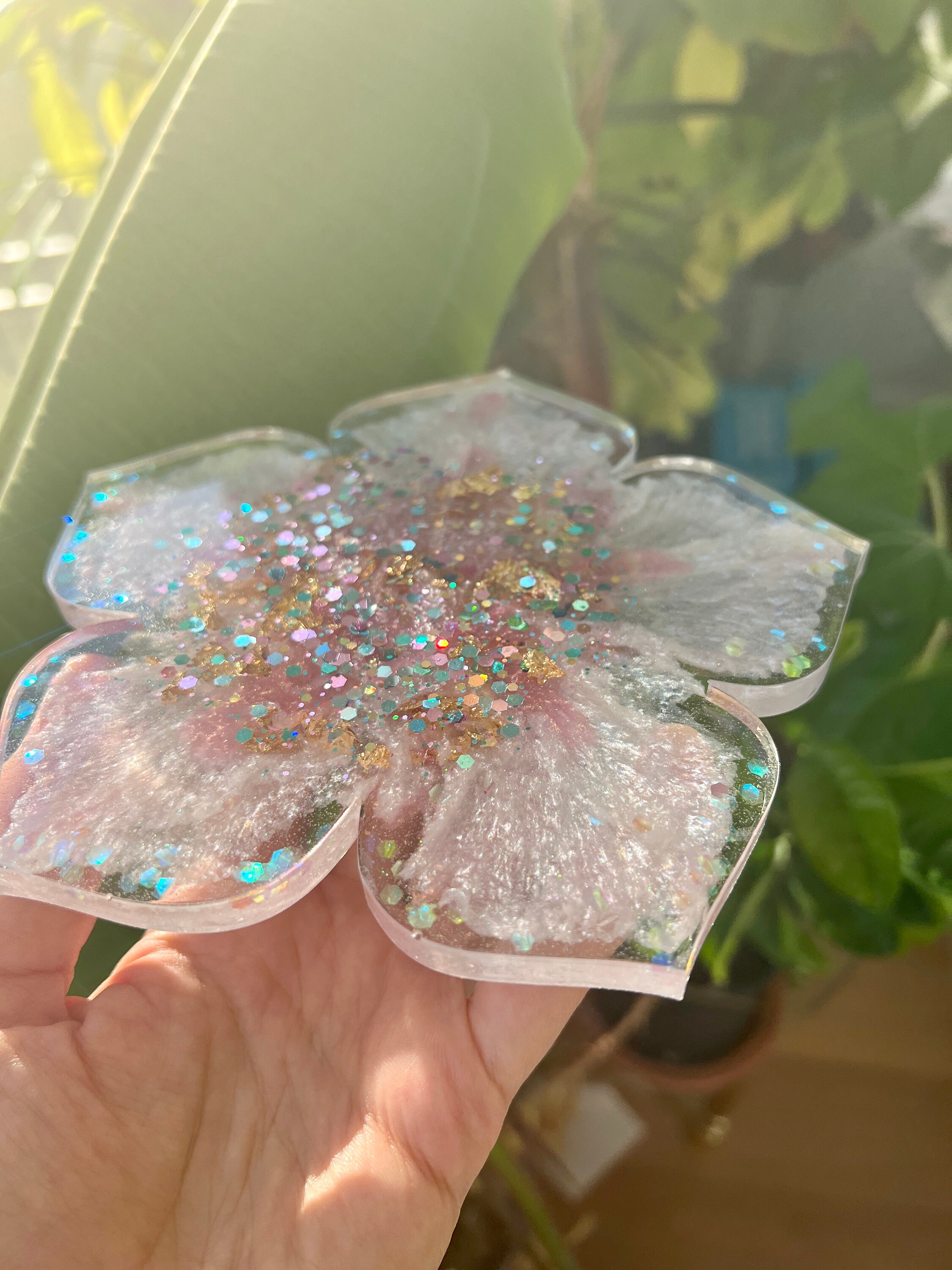 Handmade Epoxy Resin Flower Coaster, Perfume Tray, Resin Tray, Sparkle ...
