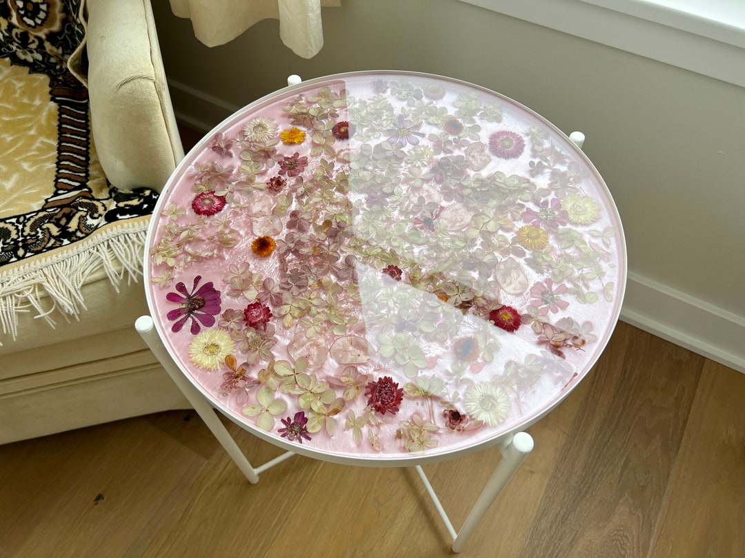 Epoxy Resin Floral Side Table. Preserved Epoxy Flowers, Tray Table ...