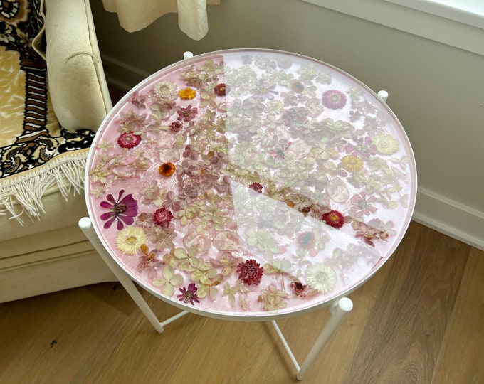 Epoxy Resin Floral Side Table. Preserved Epoxy Flowers, Tray Table ...