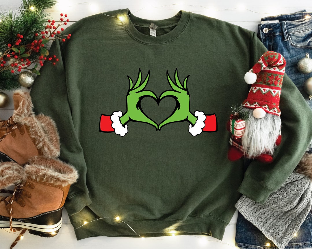 Grinch Heart Hands Sweatshirt Heart Hands Grinch Shirt Christmas Heart ...