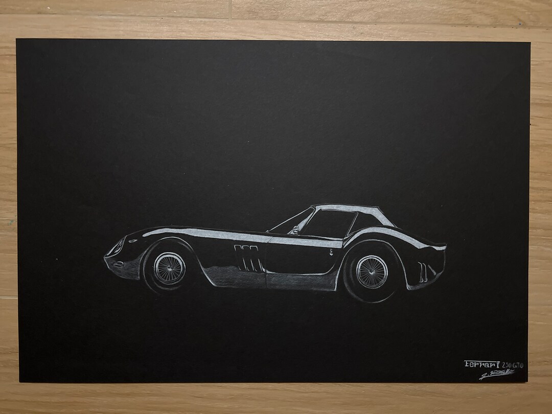 Original Ferrari 250 Gto Sketch on Black Paper, Vintage Car Drawing - Etsy
