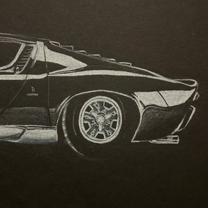 Lamborghini Miura Original Sketch White Pencil on Black Paper, Shiny ...