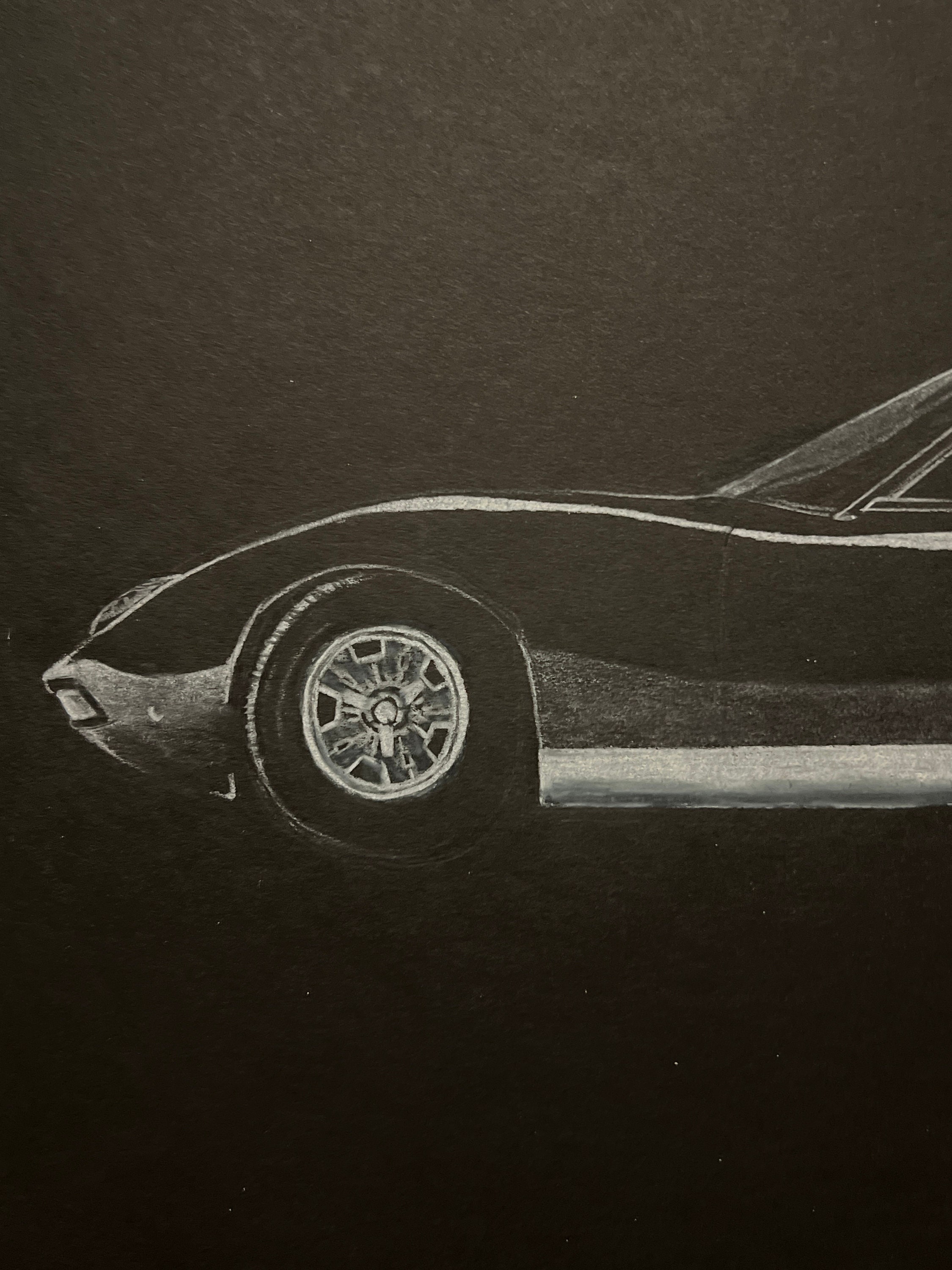 Lamborghini Miura Original Sketch White Pencil on Black Paper, Shiny ...
