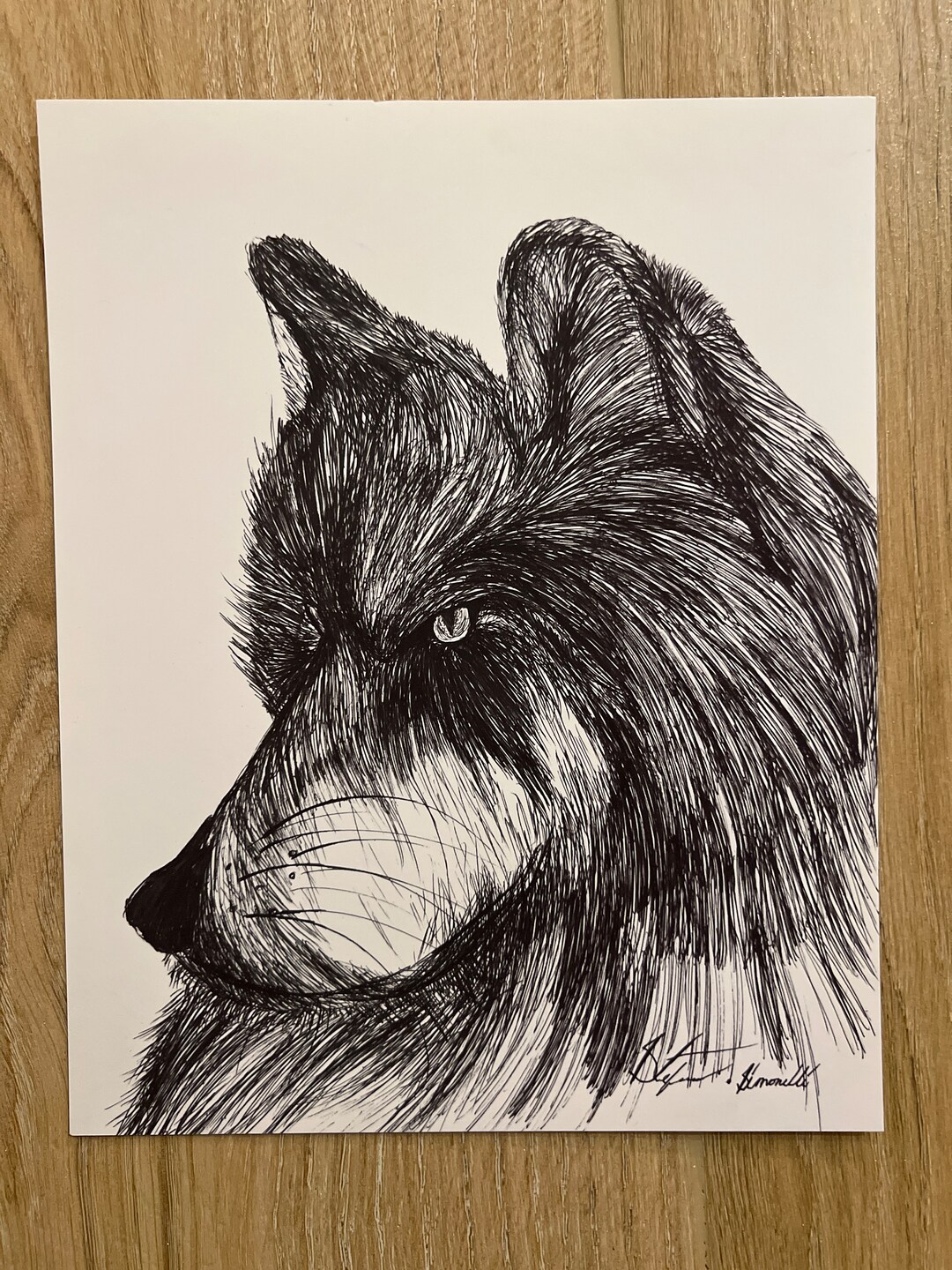 Black on White Wolf Pen and Ink, Art Print, 9.9x7.9 - Etsy