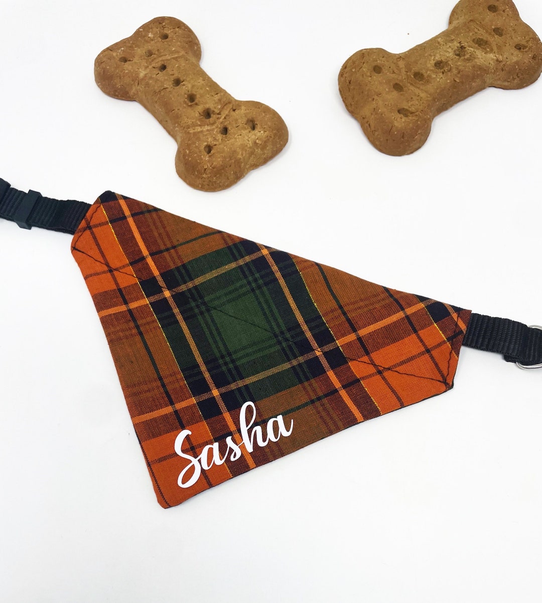 Fall Plaid Dog Bandana, Custom Tartan Dog Bandana, Orange Flannel Dog ...