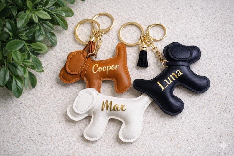 Personalized Dog Leather Keychain, Custom Dog Bag Charm, Leather Pet ...