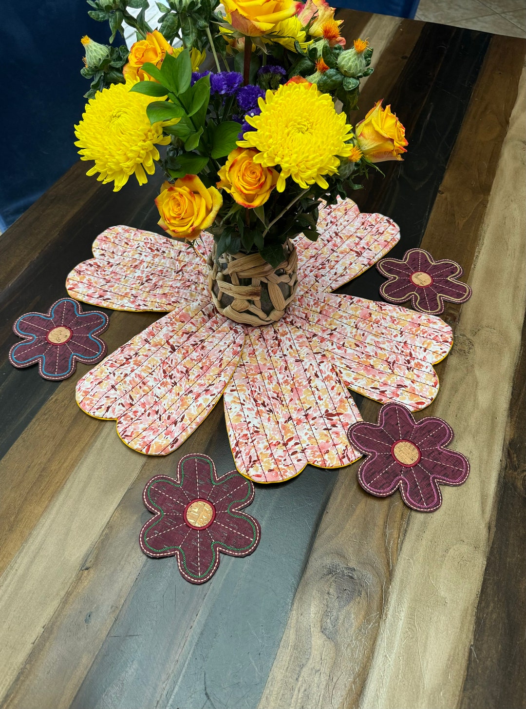 Flower Power Table Topper Digital Embroidery in the Hoop Project - Etsy