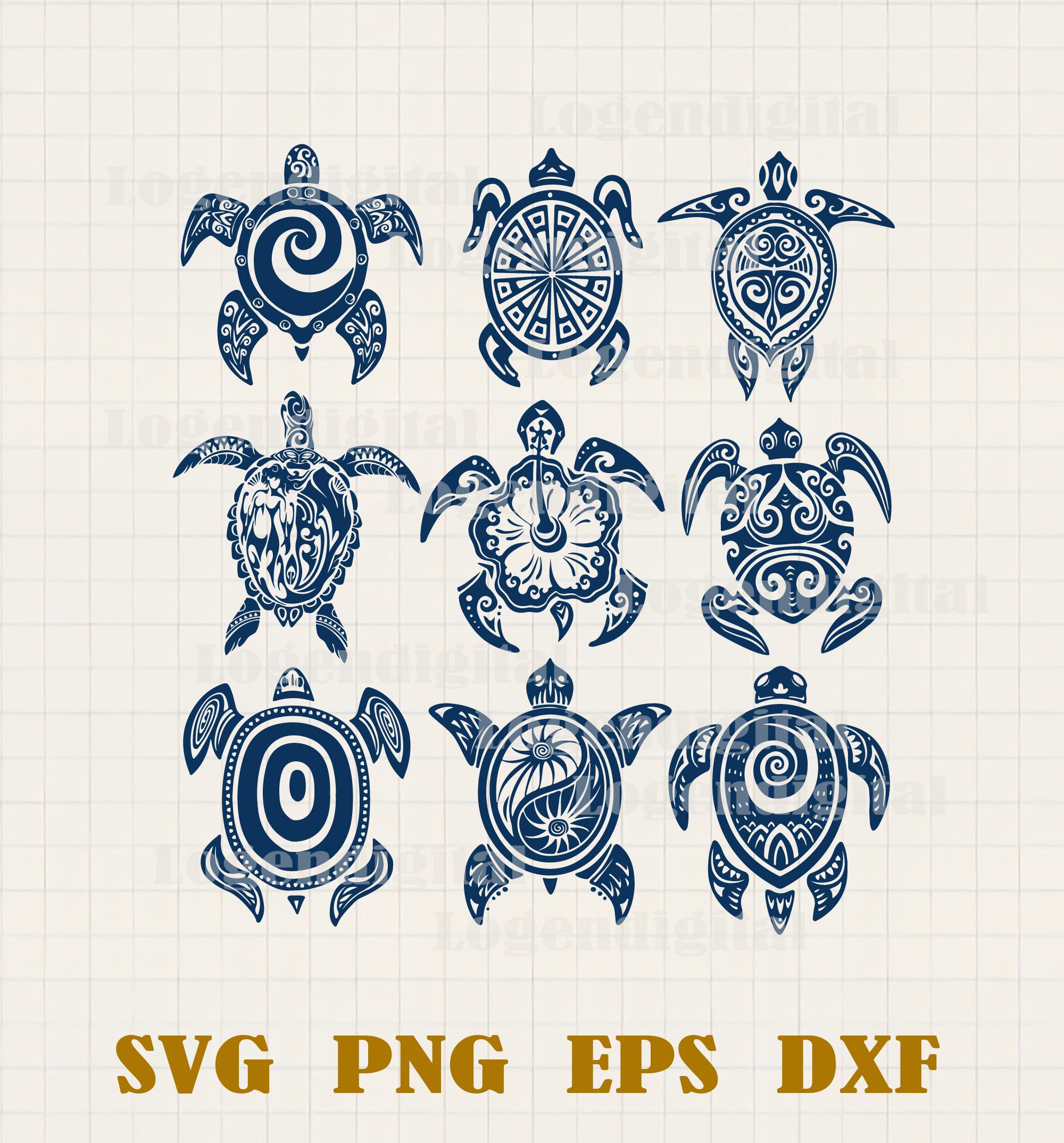Polynesian Turtle SVG Bundle, Tribal Sea Turtle Tattoo Designs Svg ...