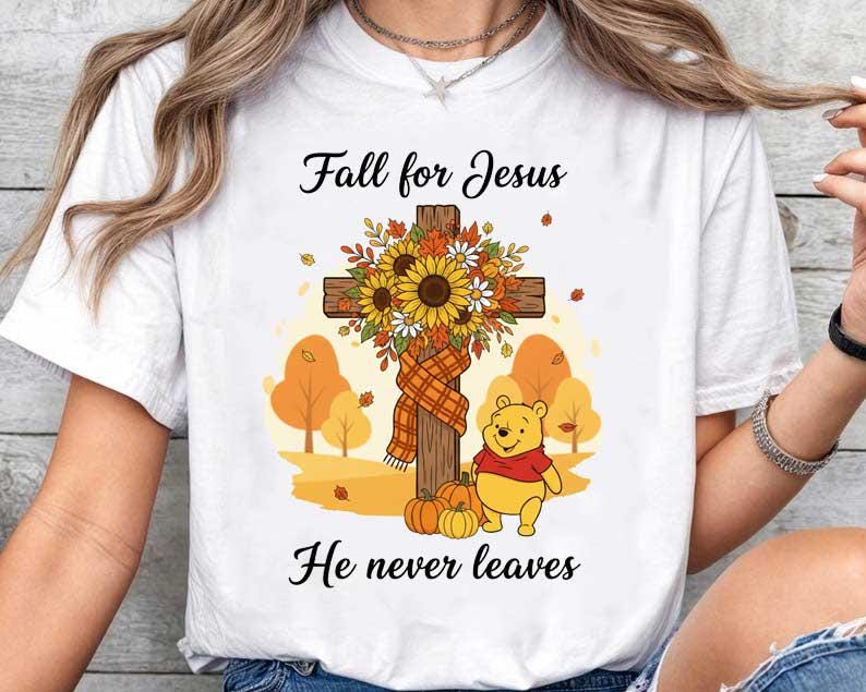 Winnie the Pooh Christian Fall Png, Fall for Jesus He Never Leaves Png ...