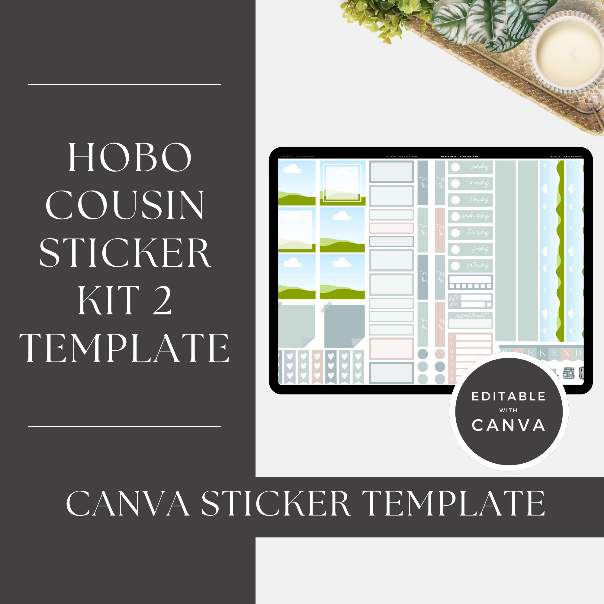 Hobonichi Cousin Sticker Kit 2 Template: Editable Canva Stickers ...