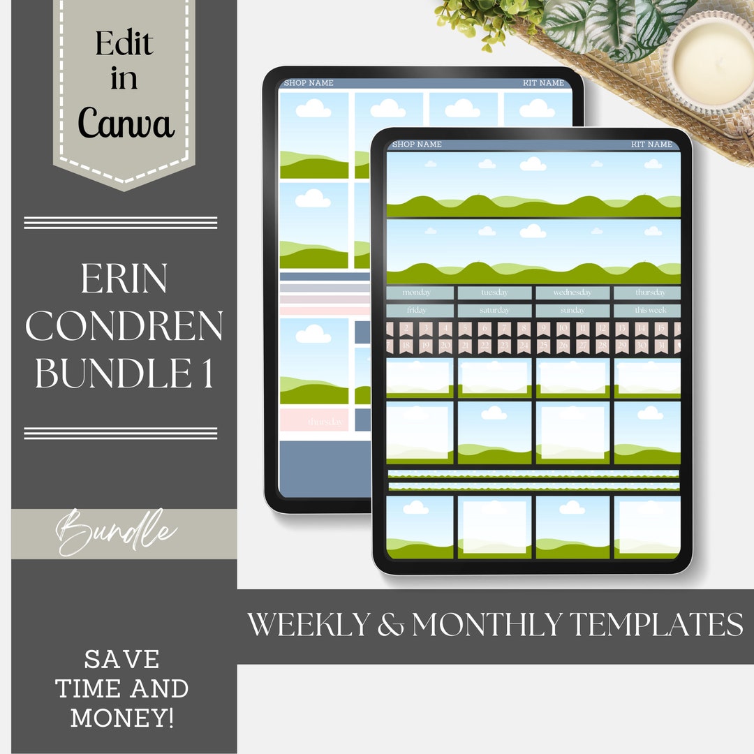 Erin Condren Planner Sticker Templates, Sticker Bundle, Editable ...