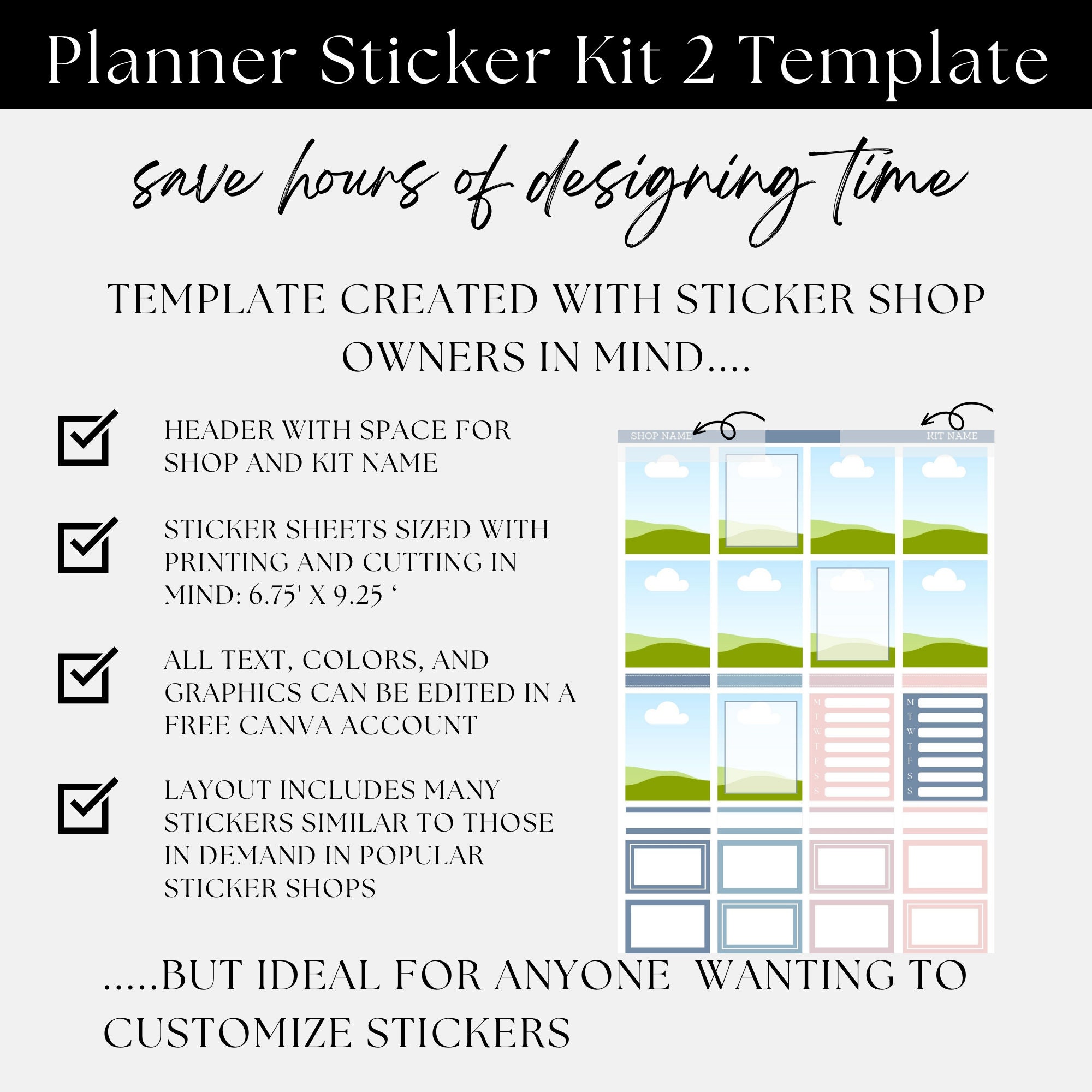 Erin Condren 7x9 Planner Sticker Kit 2 Template: Editable Canva ...