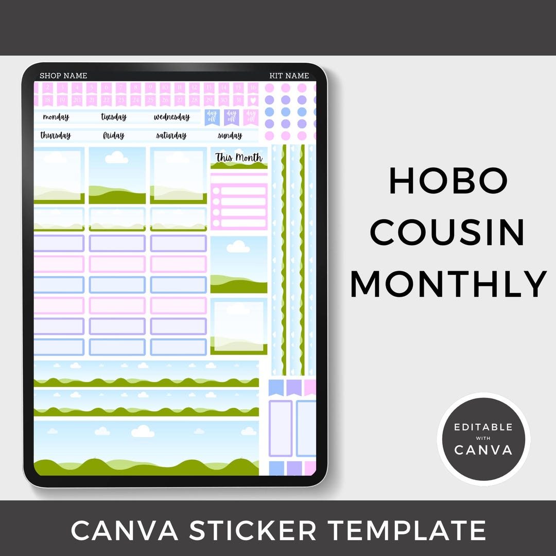 Hobonichi Cousin Monthly Sticker Kit Template: Editable Canva Stickers ...