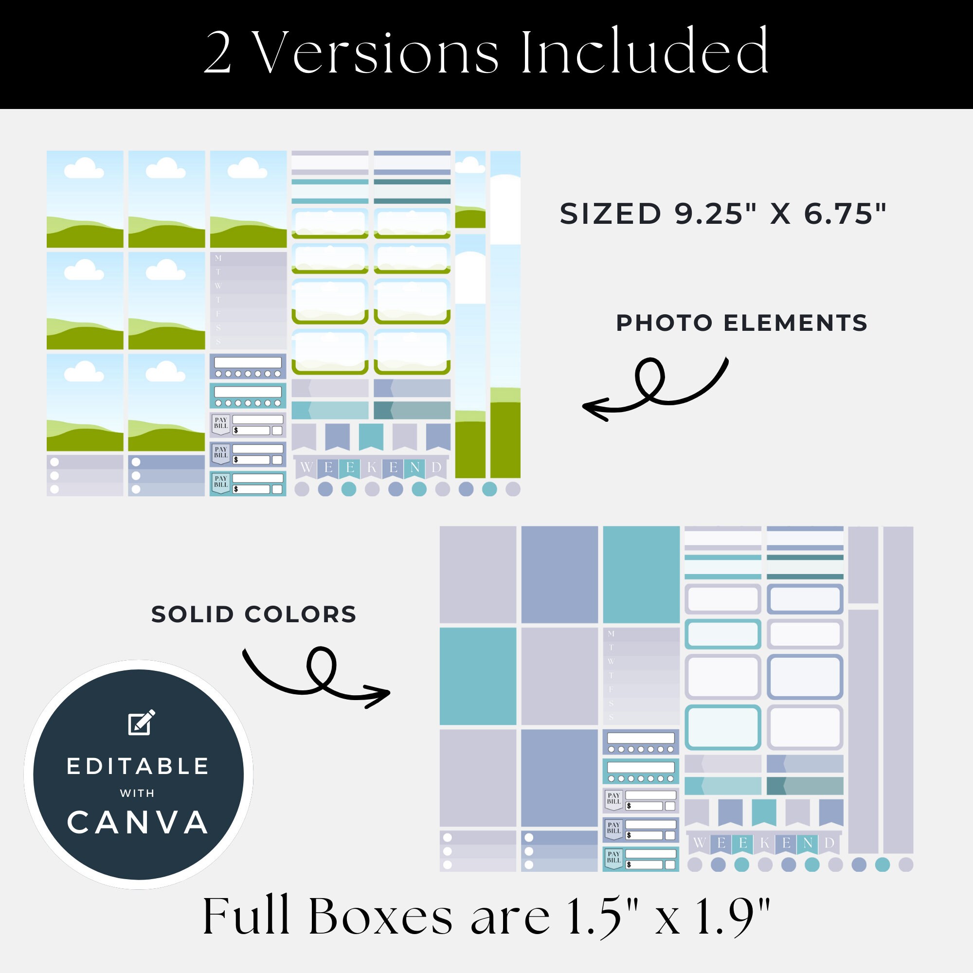 Erin Condren 7x9 Mini Sticker Kit 1 Template: Editable Canva Stickers ...