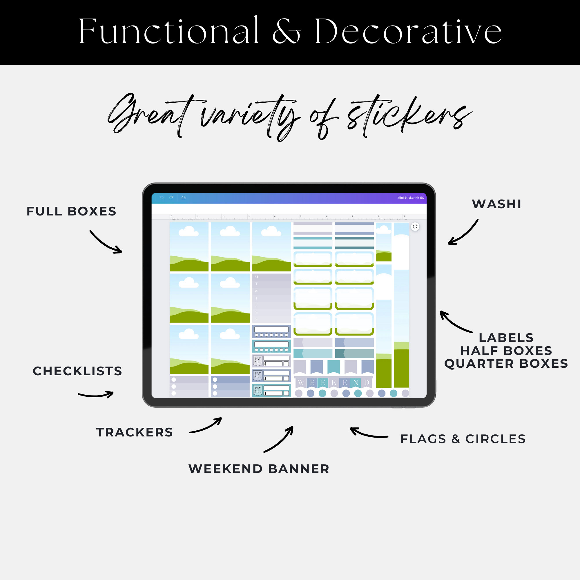 Erin Condren 7x9 Mini Sticker Kit 1 Template: Editable Canva Stickers ...