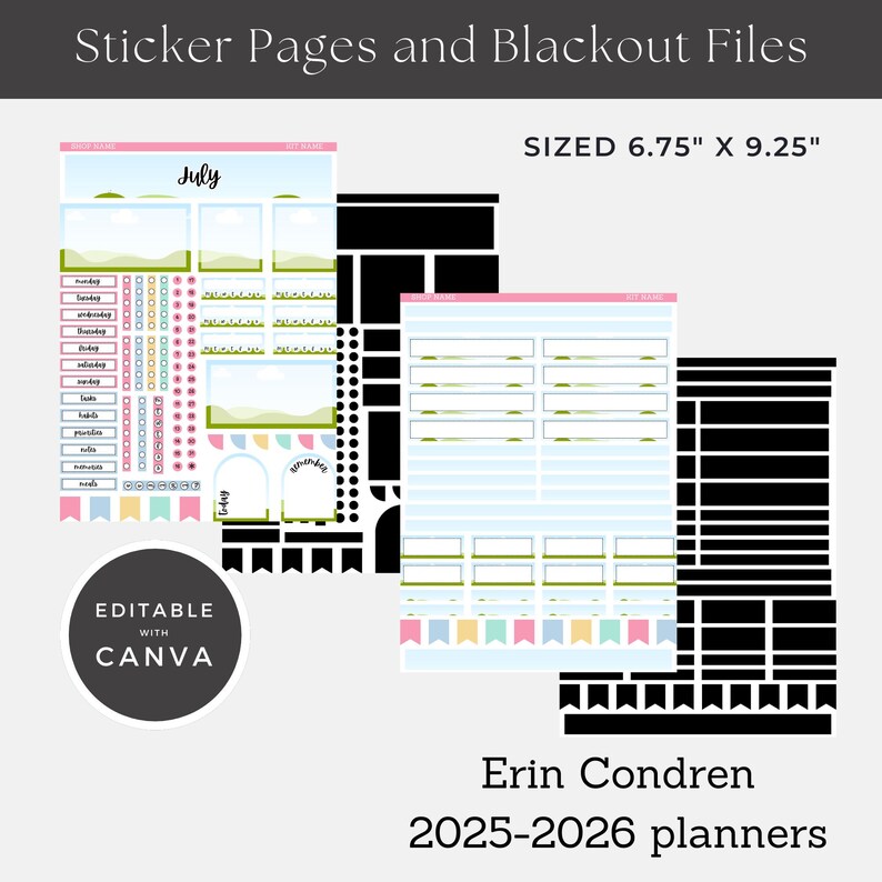 Erin Condren Dashboard Planner Sticker Kit Template: Editable Canva ...