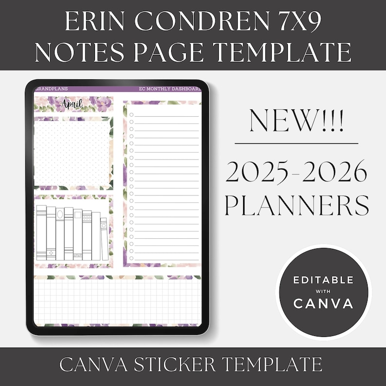 Erin Condren 7x9 Monthly Notes Page Sticker Kit 1 Template (2025-2026 ...