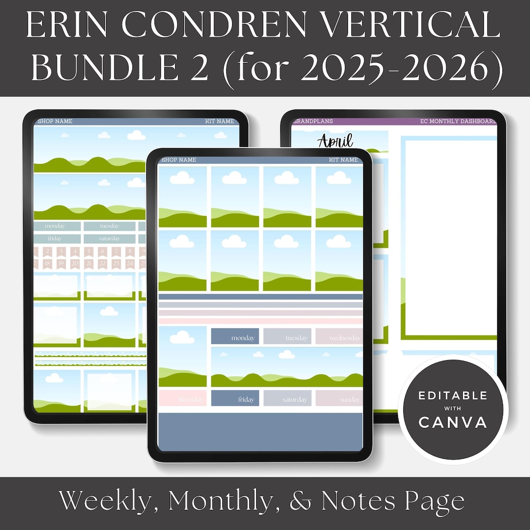 Erin Condren 7x9 Planner Stickers: Weekly & Monthly Canva Templates ...
