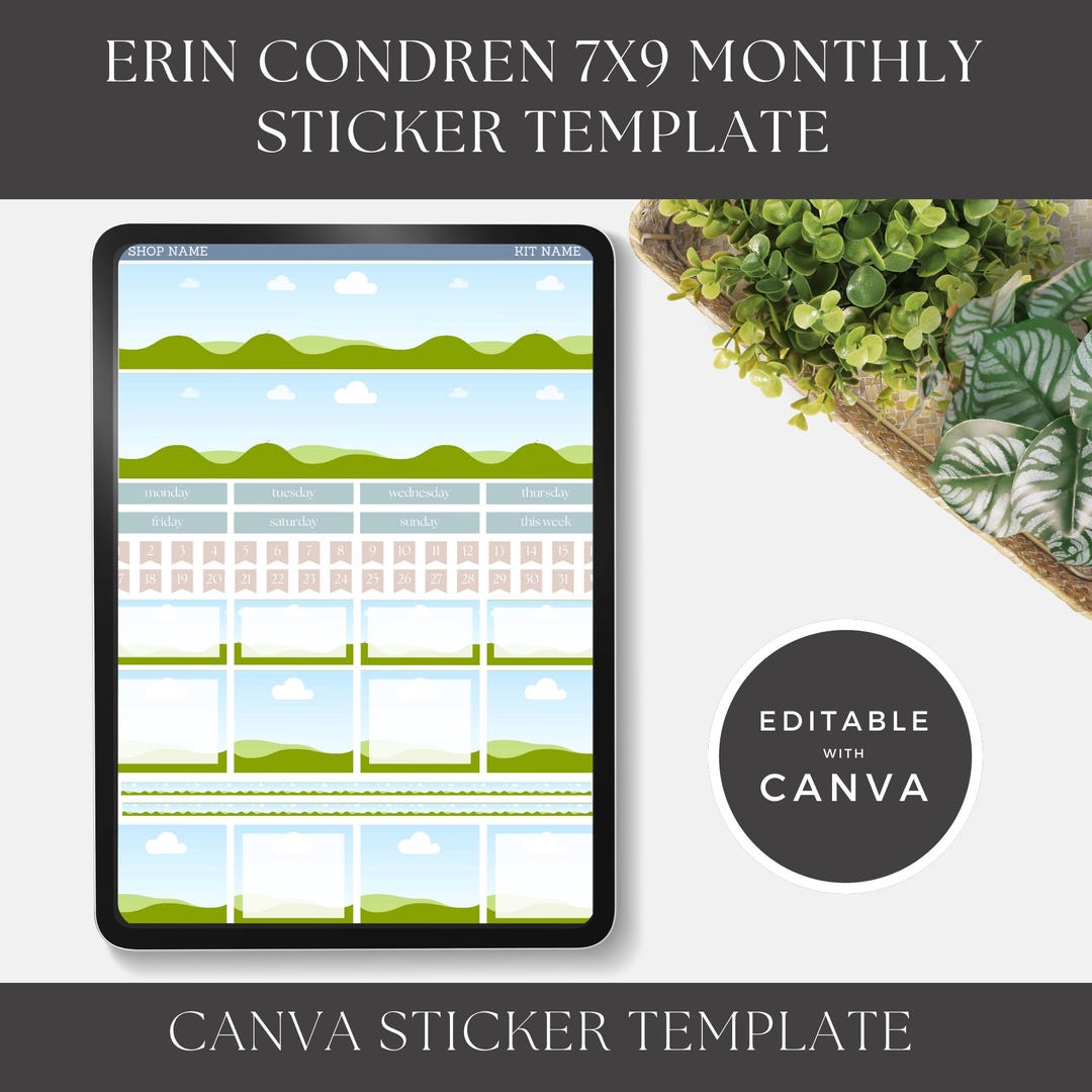 Erin Condren 7x9 Monthly Sticker Kit 1 Template: Editable Canva ...