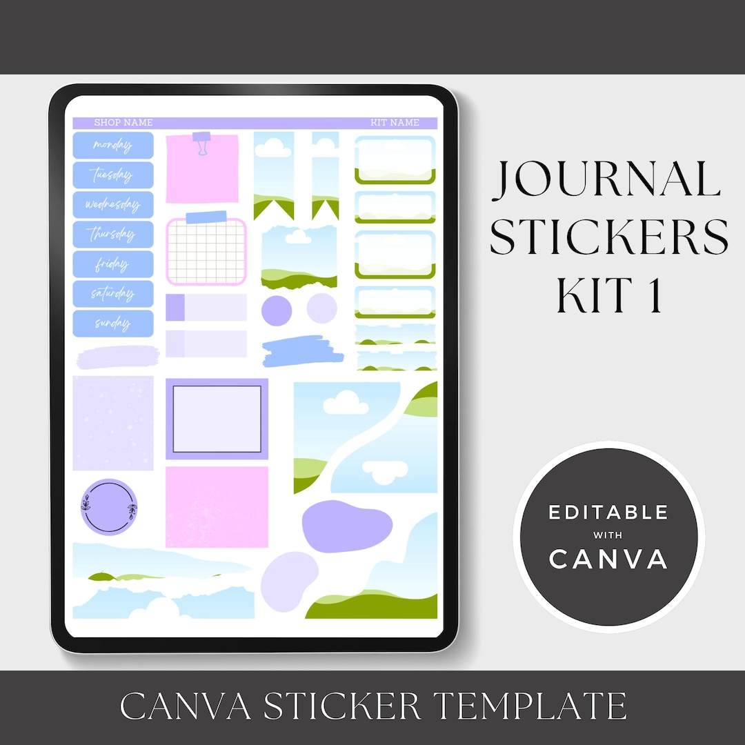 Journal Sticker Kit 1 Template: Editable Canva Stickers (digital ...