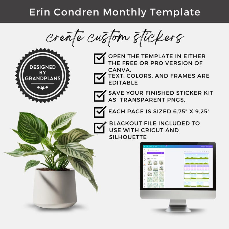 Erin Condren 7x9 Monthly Sticker Kit 1 Template: Editable Canva ...