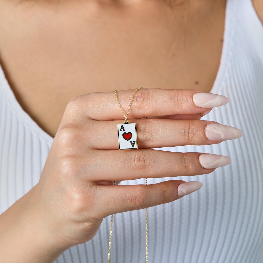 Ace of Hearts Necklace - 925 Sterling Silver - Enamel Jewelry - Custom ...