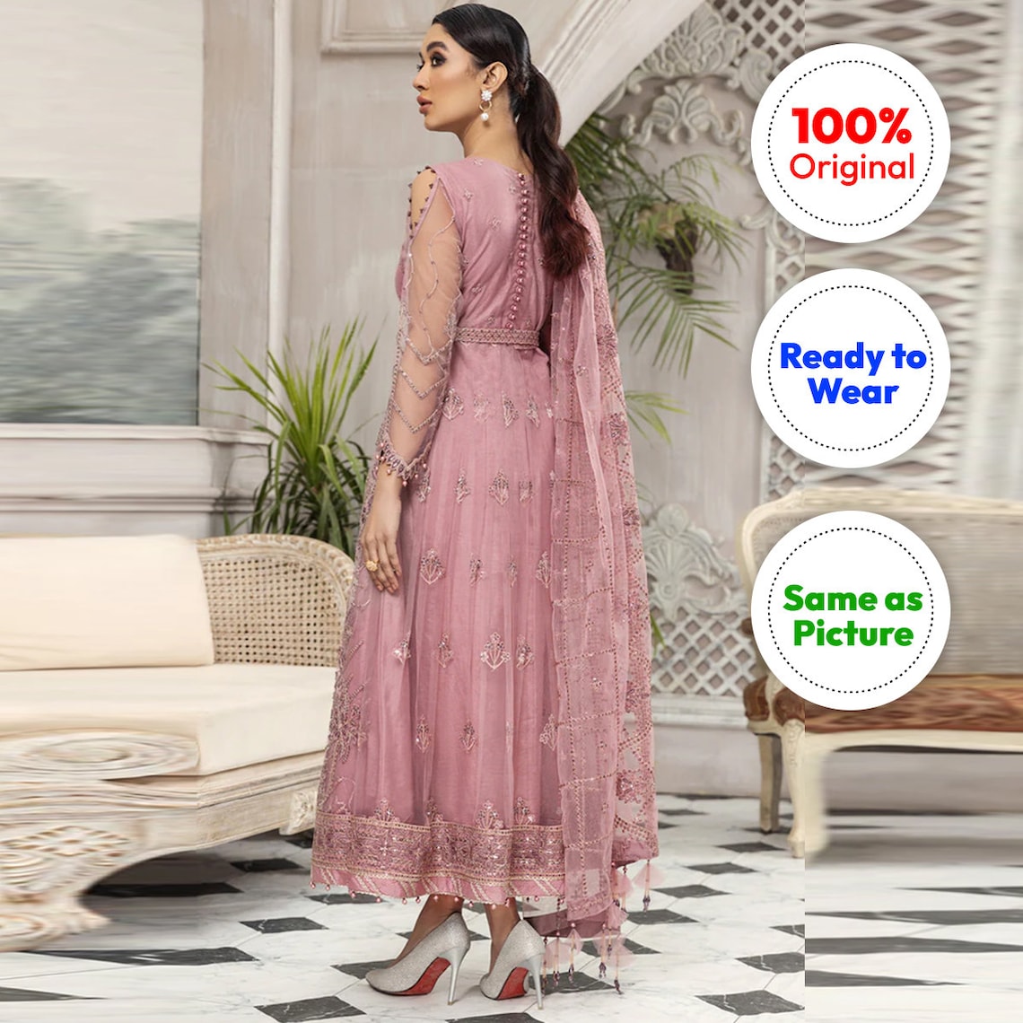 Designer Long Embellished Frock Ready to Wear Frock Pakistani Frock ...