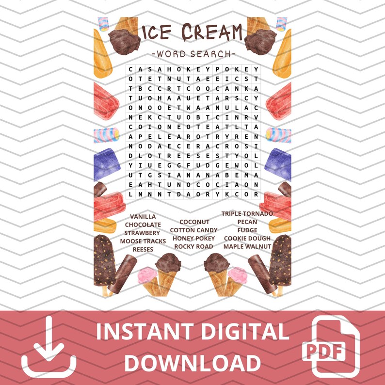 Ice Cream Word Search, Printable Download, Children Activity, Ice Cream ...