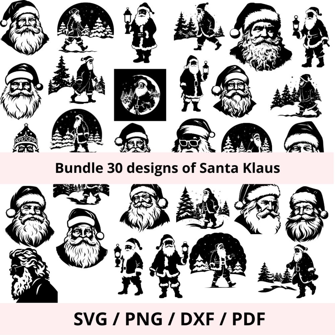 Santa Claus Silhouette Clip Art SVG Santa Klaus Cutting File - Etsy