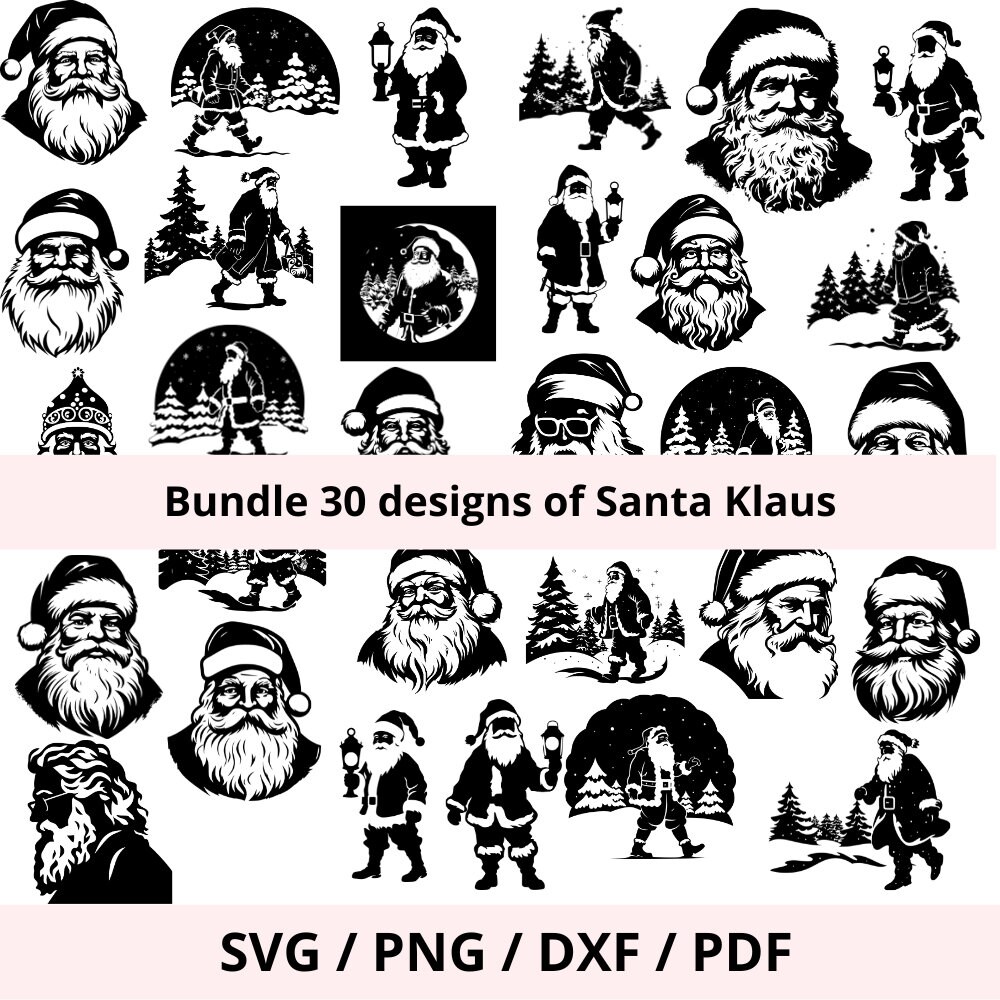 Santa Claus Silhouette Clip Art SVG Santa Klaus Cutting File - Etsy