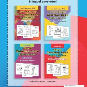 Bilingual Coloring Book for Kids Adjectives in English and Spanish: 50 ...
