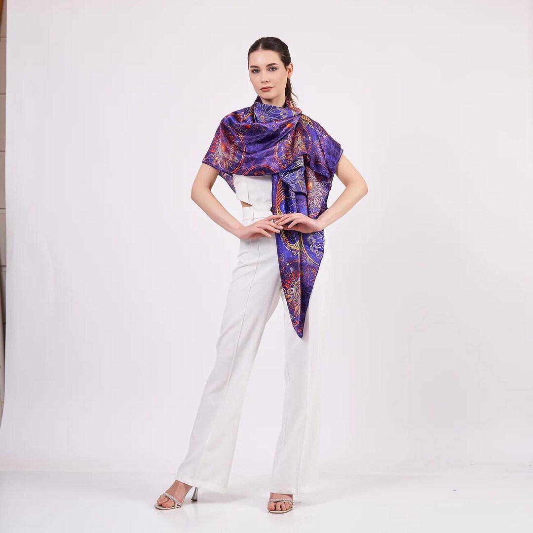 Stylish %100 Silk Scarf Mandala Pattern Purple 140x140 Cm - Etsy