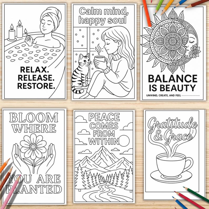30 Gratitude & Mindfulness Coloring Pages | Stress Relief, Positive ...